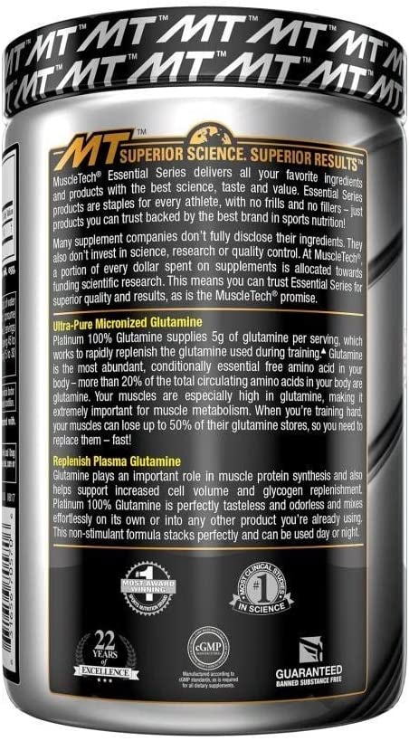 MUSCLETECH PLATINUM 100%GLUTAMINE 302 GRAMS – Whey Protein Supplements ...